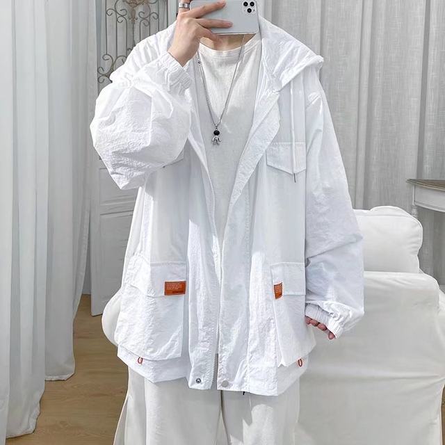 Gray salt style street work jacket men's summer thin jacket hooded ...