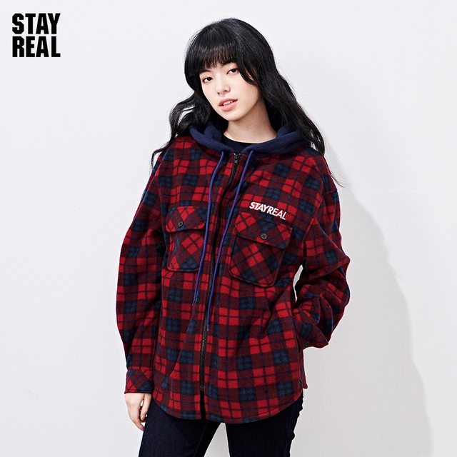 STAYREAL trendy brand plaid polar fleece hooded jacket for men and ...