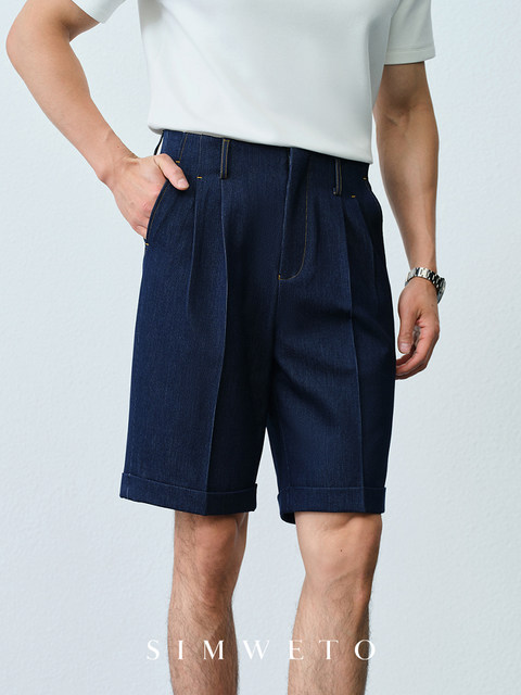 Italian casual gentleman classic Hollywood denim shorts men's summer ...