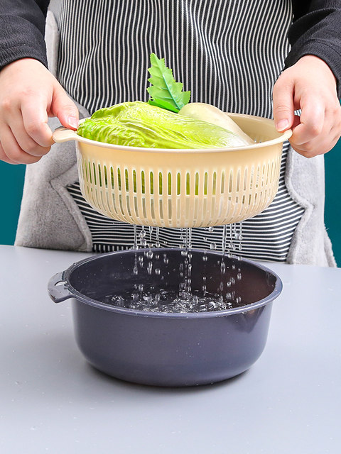 Large double-layer vegetable drain basket household kitchen sink round ...