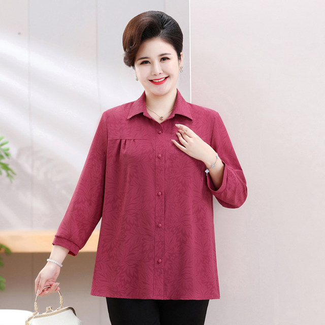 Middle-aged and elderly spring shirt for women with fat plus size old ...