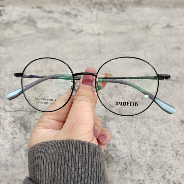 Small face 46mm round frame ultra-light titanium wire myopia small ...