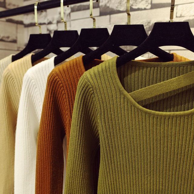 New Autumn and Winter Exposed Collarbone Bottoming Sweater Women's ...