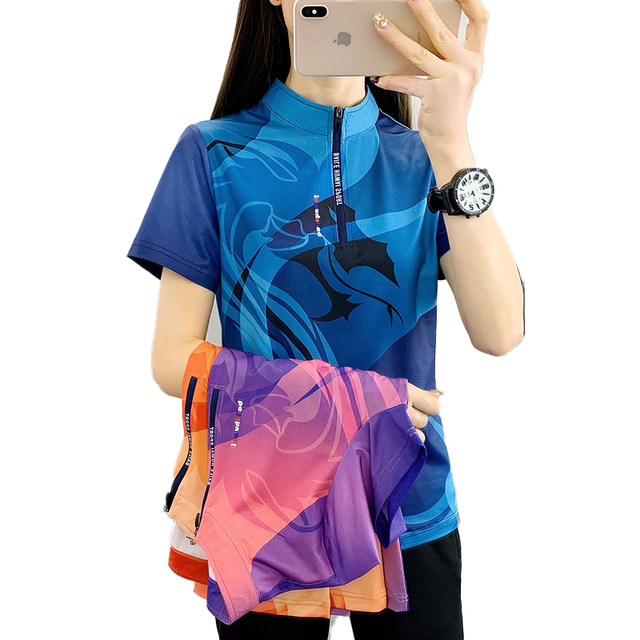 Printed quick-drying T-shirt women's stand-up collar short-sleeved ...