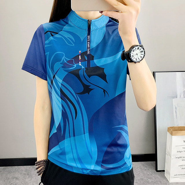 Printed quick-drying T-shirt women's stand-up collar short-sleeved ...