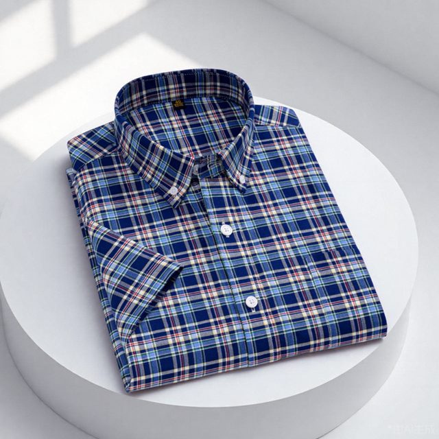 New summer men's pure cotton plaid short-sleeved shirt men's hot work ...