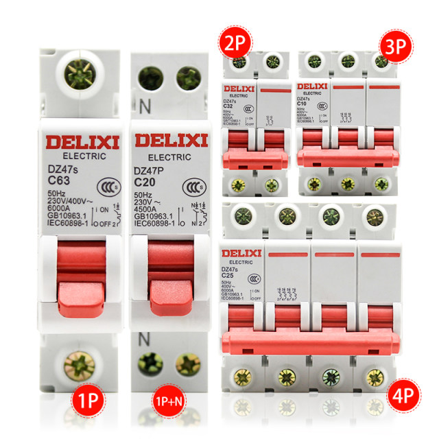 Delixi 1P air switch 2P household 32a63a three-phase 3P circuit breaker DZ47S4P open 100A ...
