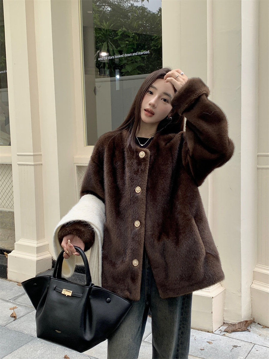 Winter retro temperament imitation water mink round collar luggage ...