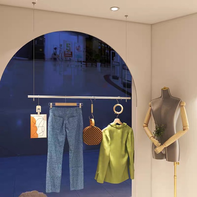 Clothing store window display rack stainless steel ceiling hanging ...