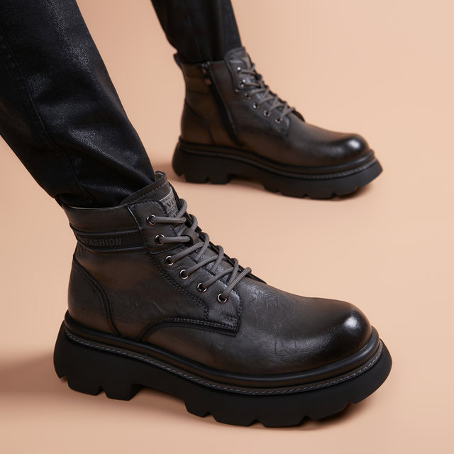 Trendy young Martin boots men's autumn and winter high -gang leather ...