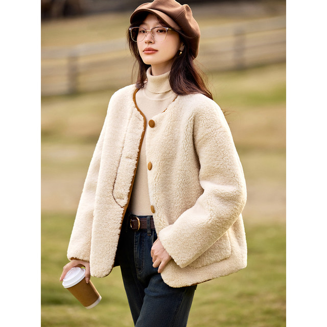 Mohan Yimei Lamb Wool Contrast Color Splicing Design Round Neck ...