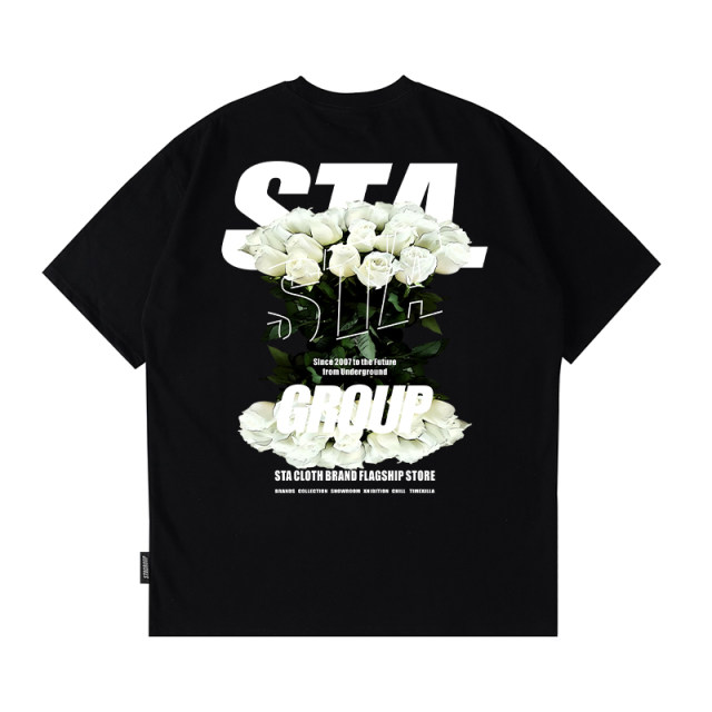 STA national trendy romantic rose short-sleeved T-shirts for men and ...