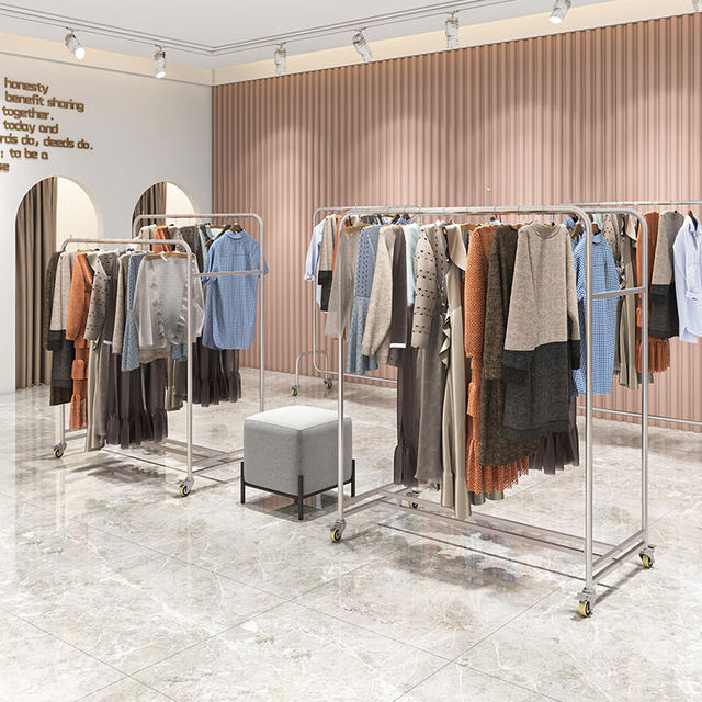 Clothing store double row island display rack stainless steel parallel ...