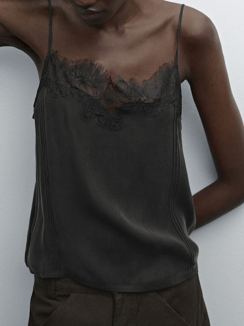 ZA 25 Spring New Women's Clothing Sexy Lace-Wire Slim Sling Vest Top ...