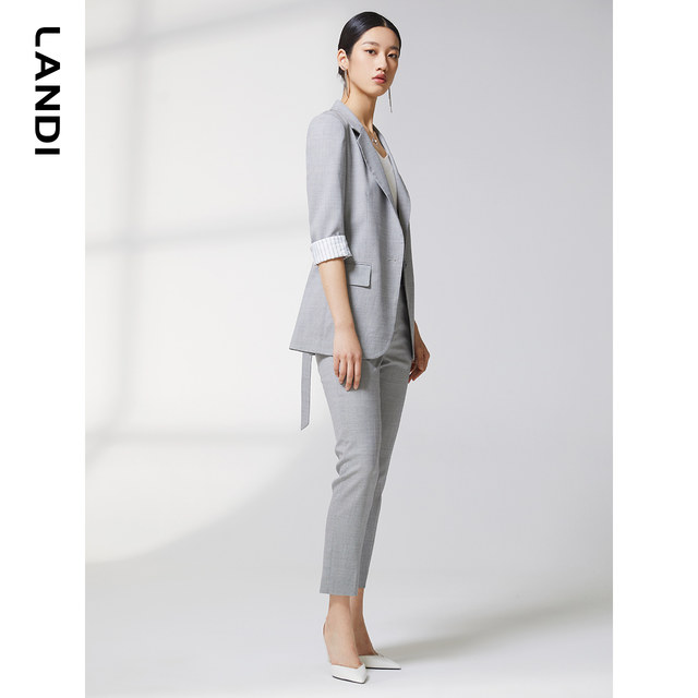 LANDI Blue Ground Light Gray Wool Small Foot Suit Pants Women's 2023 ...