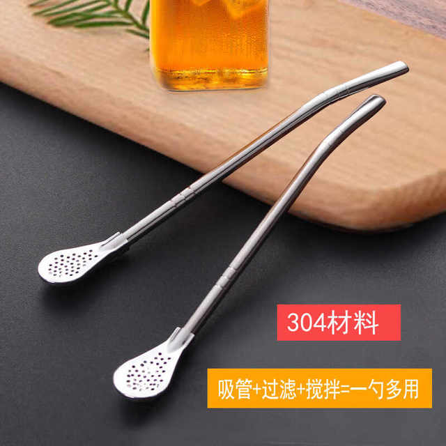 304 stainless steel extended straw spoon coffee stirring spoon all-in ...