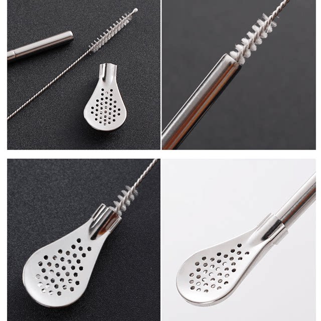 304 stainless steel extended straw spoon coffee stirring spoon all-in ...