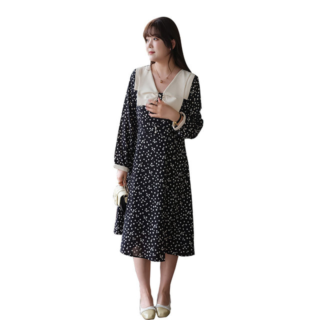 Lan Ruo Shui large size women's V -neck dress Fat mm autumn flower ...