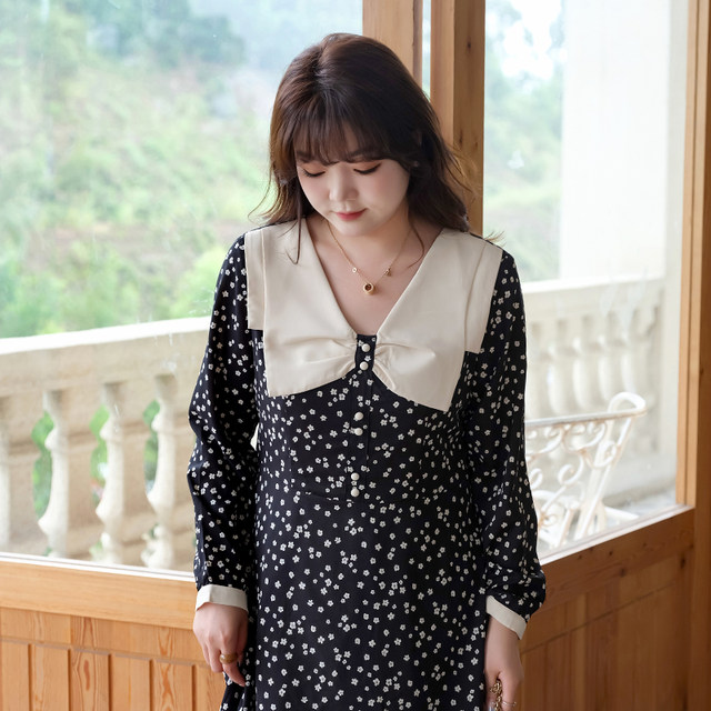 Lan Ruo Shui large size women's V -neck dress Fat mm autumn flower ...