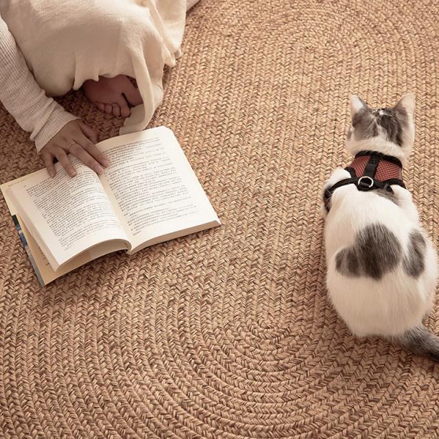 Oval jute tassel carpet living room light luxury zero glue hand-woven floor mat wabi-sabi style ...