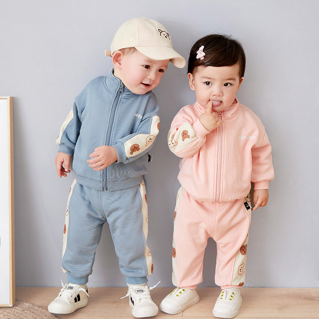 Dudubaby baby baseball uniform set spring and autumn baby long-sleeved ...