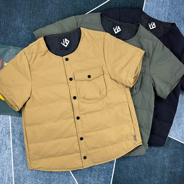 Collarless Down jacket Men's Autumn and Winter Heattech Half Sleeve ...