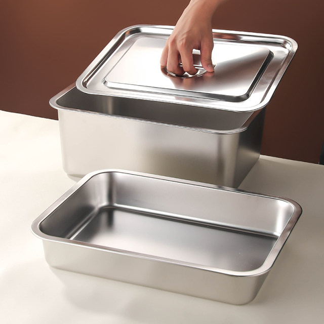 304 stainless steel square basin rectangular flat bottom tray serving ...