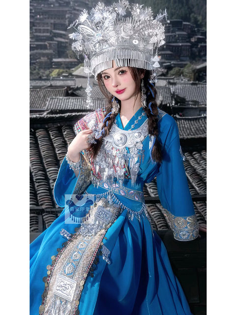 Blue Miao costume female Miao Xinjiang girl Tujia Miao village ethnic ...