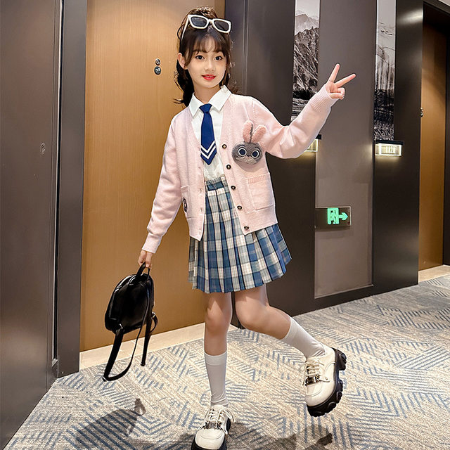 Girls' preppy suit bunny police officer children's sweater knitted ...