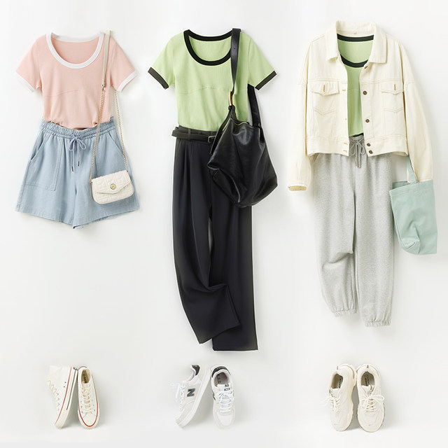 Amy Lian Contrast Color Short Sleeve T-Shirt Women's Summer Fit Short ...