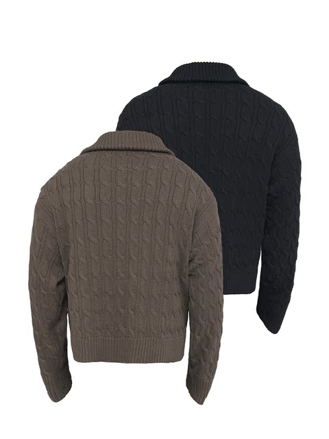 JCAESAR TWISTED SWEATER half-zip cable sweater textured fabric high collar warm long sleeves