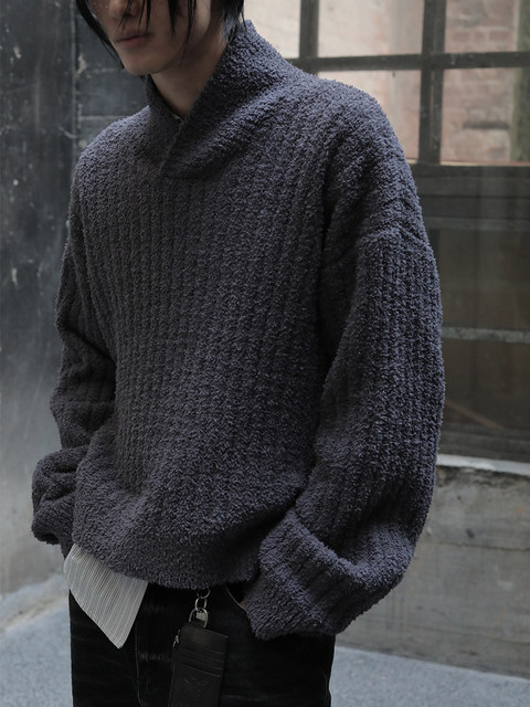 JCAESAR SWEATER green fruit collar sweater, towel texture, purple tone, cool gray color, high weight