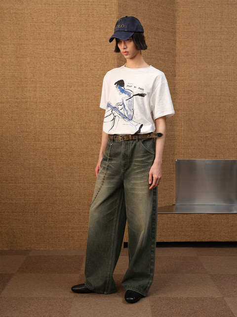 JCAESAR DENIMS ash green jeans natural cat whiskers handmade 13OZ straight trousers