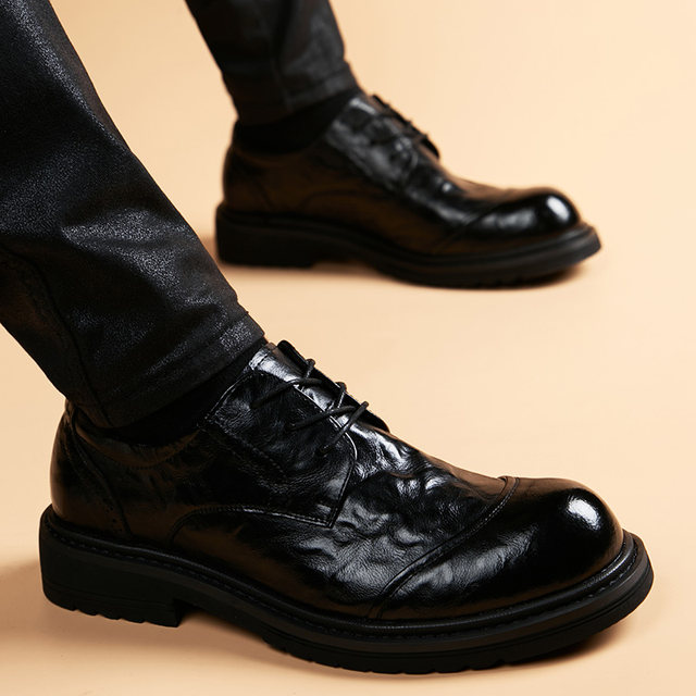 Cowhide men's leather shoes autumn business formal wear British trend ...