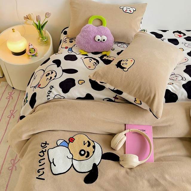Crayon Shin -new milk velvet four -piece set of autumn and winter warm ...