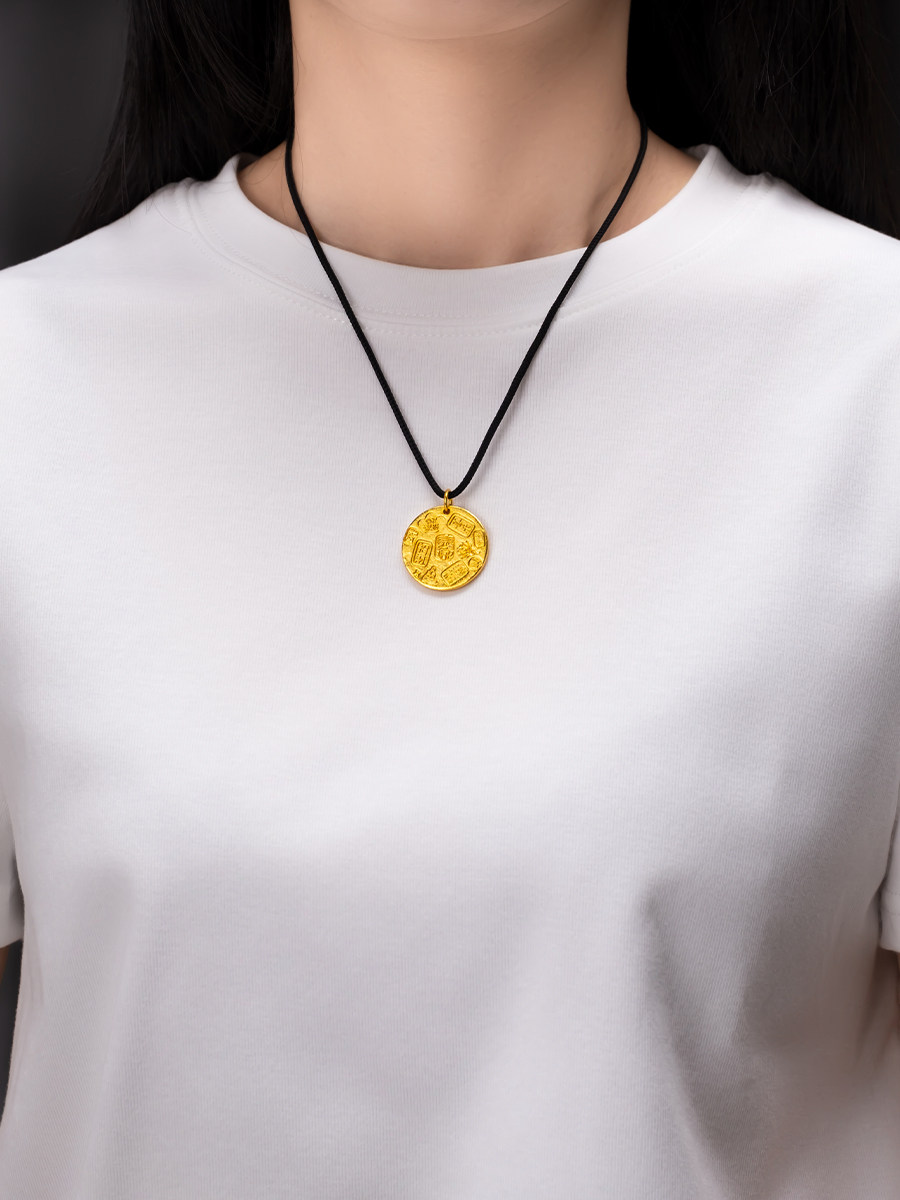 New Zakiram Chambala Round Medal Pendant - Ancient Gold Texture Tibetan ...