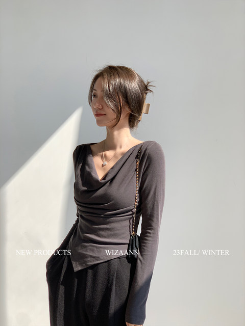 High-end three-color swag collar plus velvet bottoming shirt for women ...