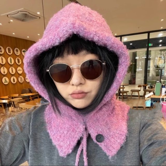 Barakra Fa hat girl in winter, face -to -ear, neck knitted wool hat ...