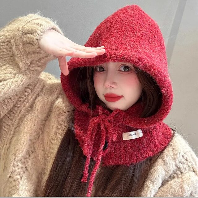 Barakra Fa hat girl in winter, face -to -ear, neck knitted wool hat ...