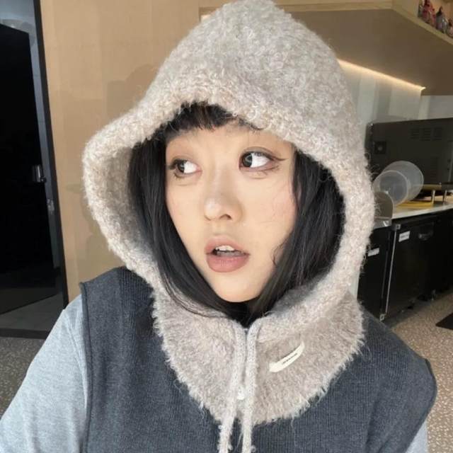 Barakra Fa hat girl in winter, face -to -ear, neck knitted wool hat ...