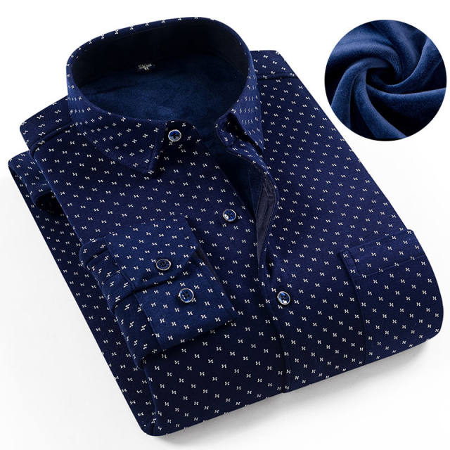 Paul Dong men's plus velvet thick long -sleeved plaid warm shirt middle ...
