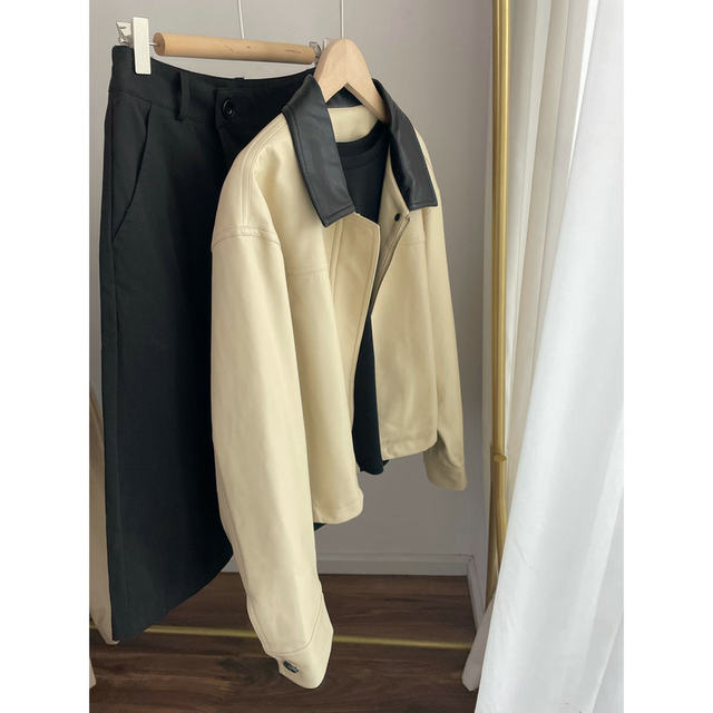 F256033 contrasting apricot pu leather jacket for women's early spring ...