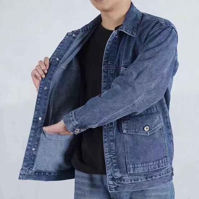 Spring and autumn extra large denim jacket men's construction site work ...