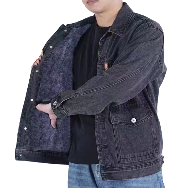Dry -worn denim jacket men with velvet warm, loose, large size, wear ...