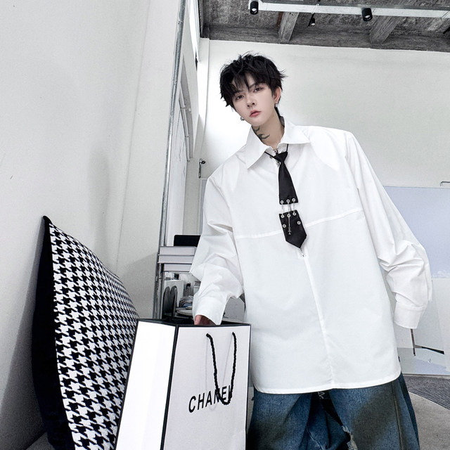 ins trendy brand high-end shoulder pad shirt men's long-sleeved Korean ...