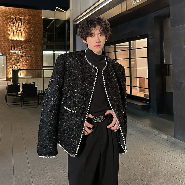 Autumn and winter niche design beaded bright silk small fragrant jacket ...