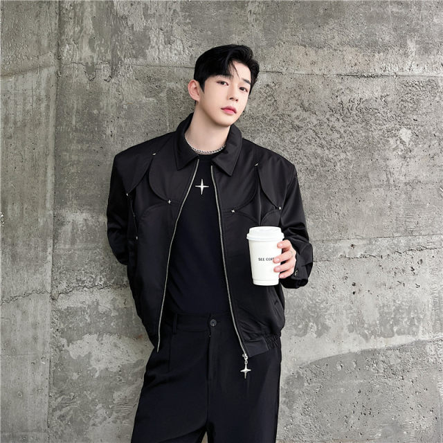 Autumn niche -style casual jacket Male personality hollow structure ...