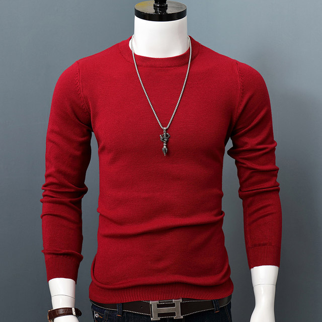 Autumn and winter sweaters men's pullover slim solid color sweaters ...