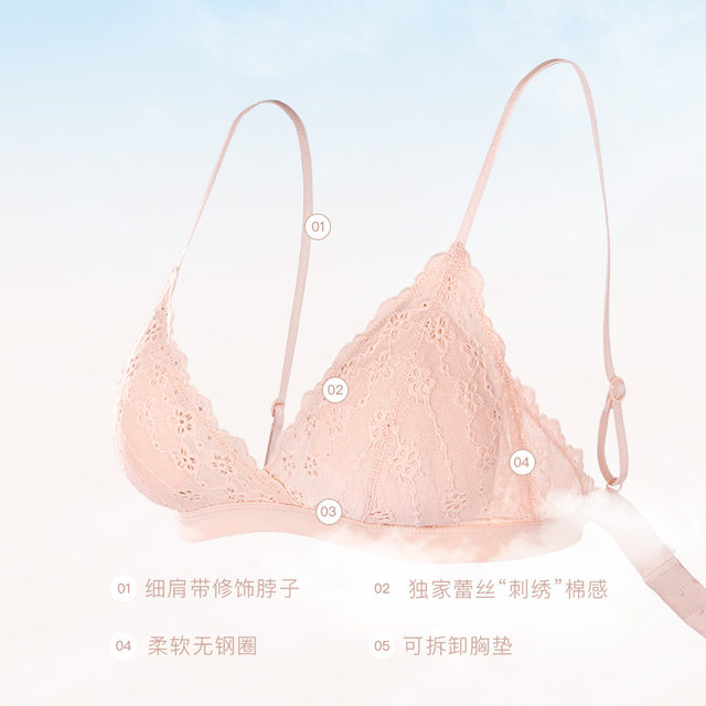 French style small breast push up triangular cup breathable ultra-thin ...