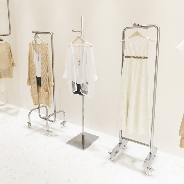Clothing store display shelf floor -type front hanging stainless steel ...